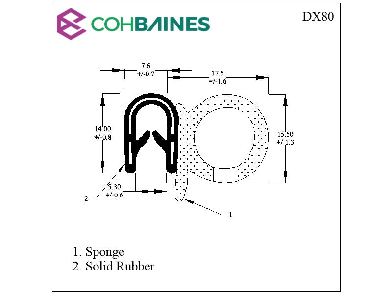 FLEXIBLE SELF GRIP RUBBER - SIDE SEAL - 1.6MM TO 3MM PANELS DX80