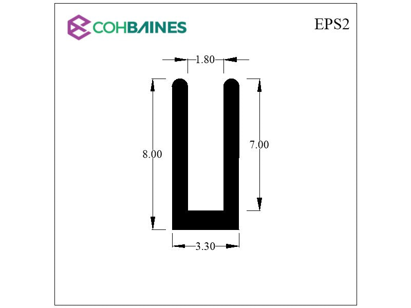 BLACK PVC EDGE TRIM 3.3MM WIDE X 8MM HIGH EPS2