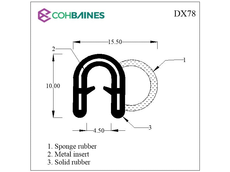 FLEXIBLE SELF GRIP RUBBER - SIDE SEAL - 1MM TO 2MM PANELS DX78