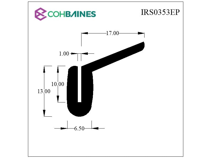 EPDM CHANNEL SECTION WITH EXTENDING SIDE TAIL IRS0353EP