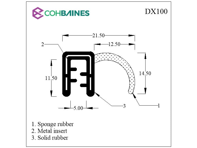 FLEXIBLE SELF GRIP RUBBER - SIDE TAIL - 1.6MM TO 3MM PANELS DX100