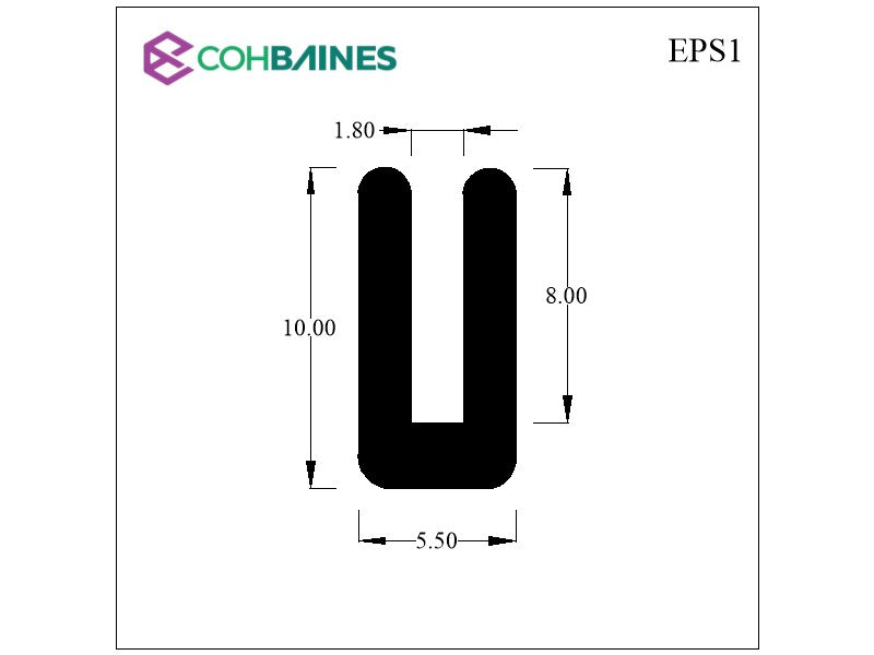 BLACK PVC EDGE TRIM 5.5MM WIDE X 10MM HIGH EPS1